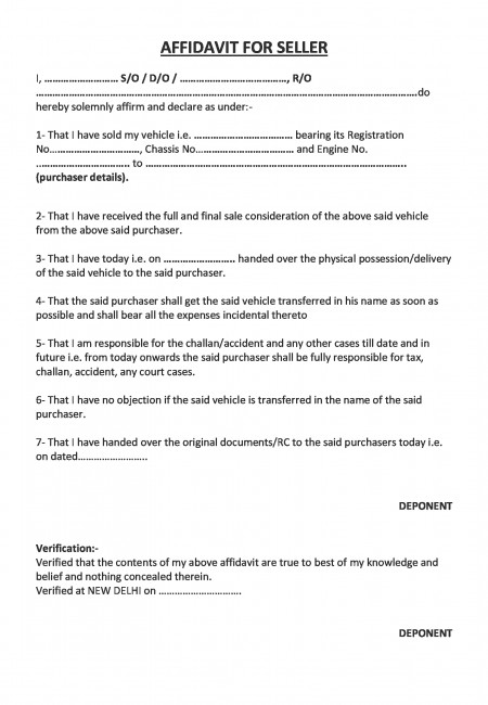 Sale/Purchase of Vehicle Affidavit Online | Get in few minutes ...