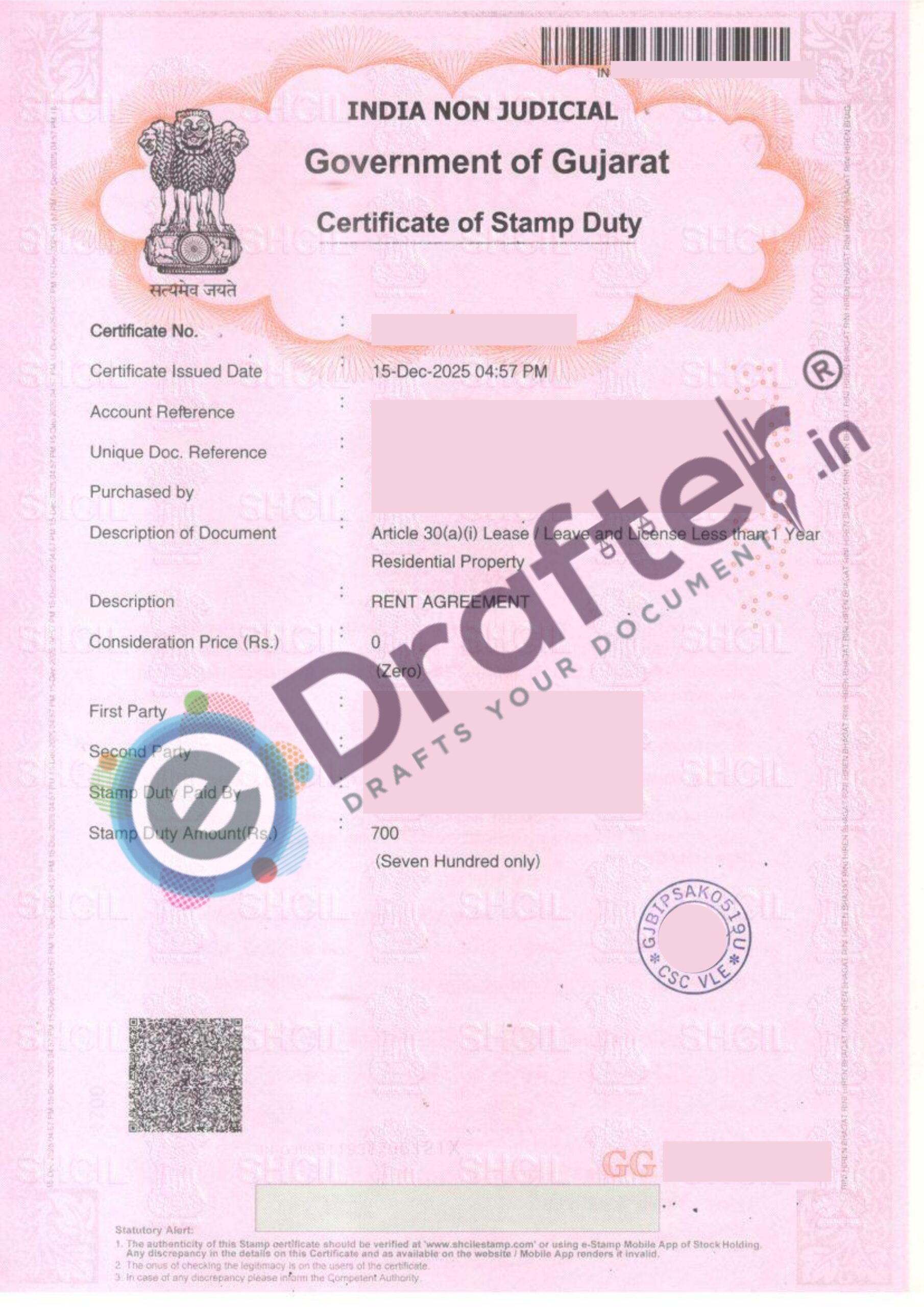 Gujarat Rent Agreement Online on e Stamp Paper with eSign - eDrafter